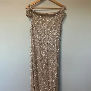 Adrianna Papell | Dresses | Adrianna Papell Gold Sequin Fish Tail Gown ...